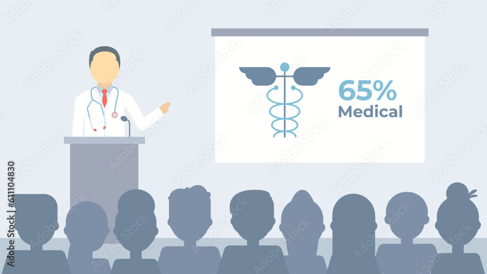 Medical conference vector. Doctor's speech to an audience. Medical ...