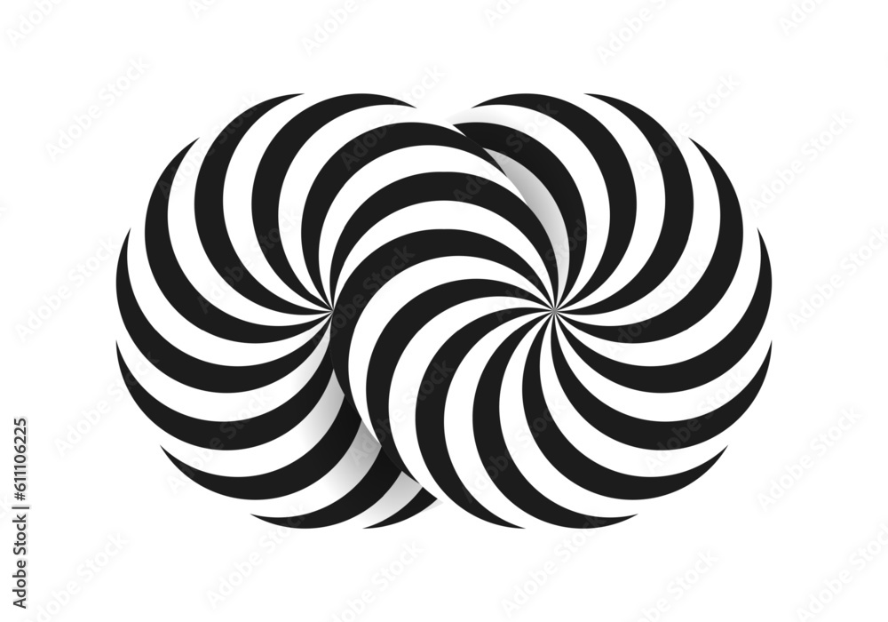 Abstract optical illusion shape. Hypnotic spiral object with black and ...
