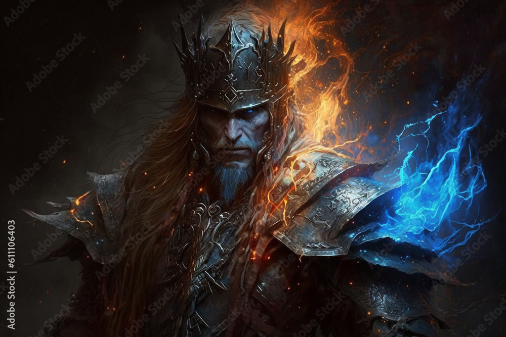 Impressive scary warrior king character with fire. Ai generated Stock ...