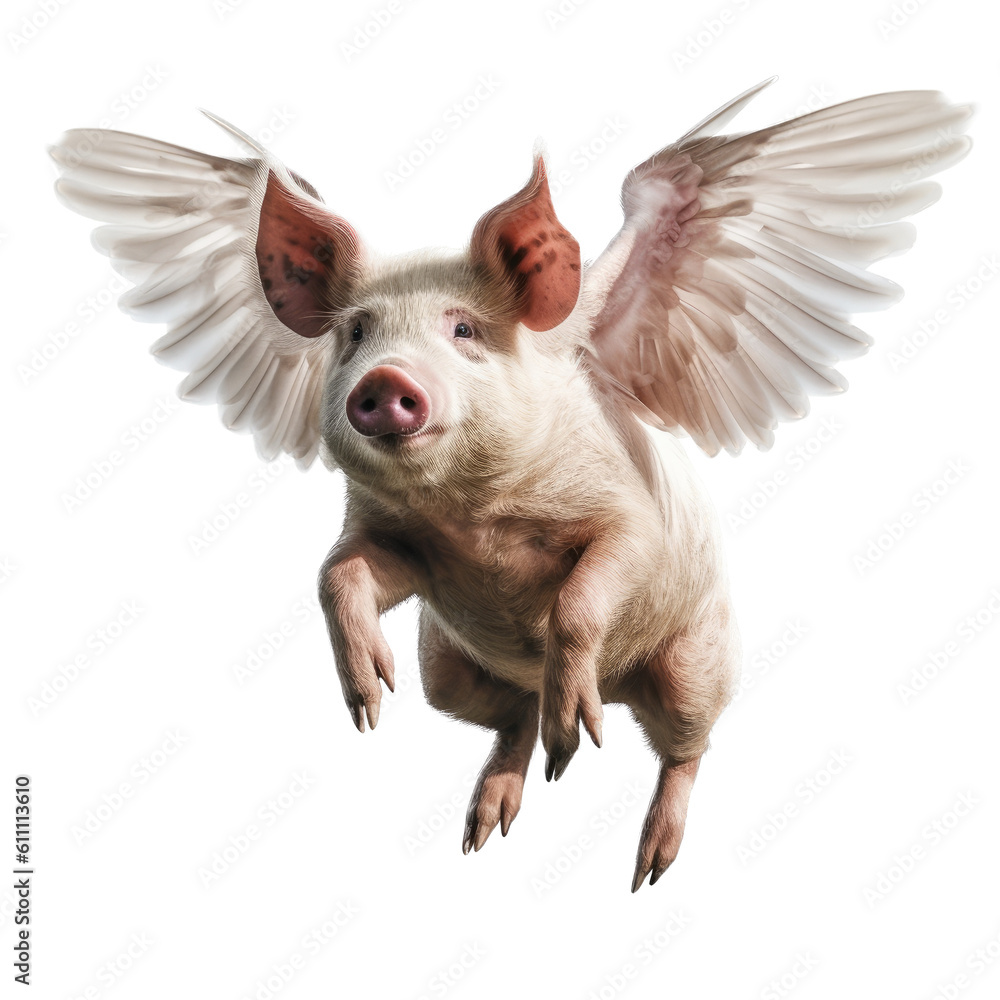 a pig with wings, in-flight in a cheeky and fun visual of when-pigs-fly ...