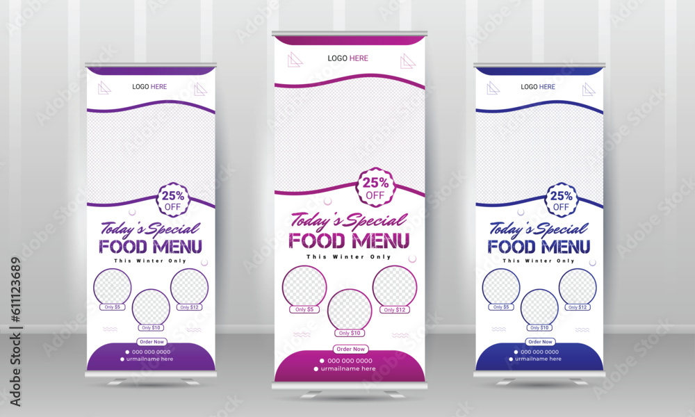 Food menu standee roll up banner vector design template Stock Vector ...