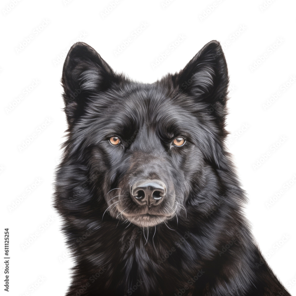 a portrait of a black wolf, frontal view in an isolated transparent PNG ...
