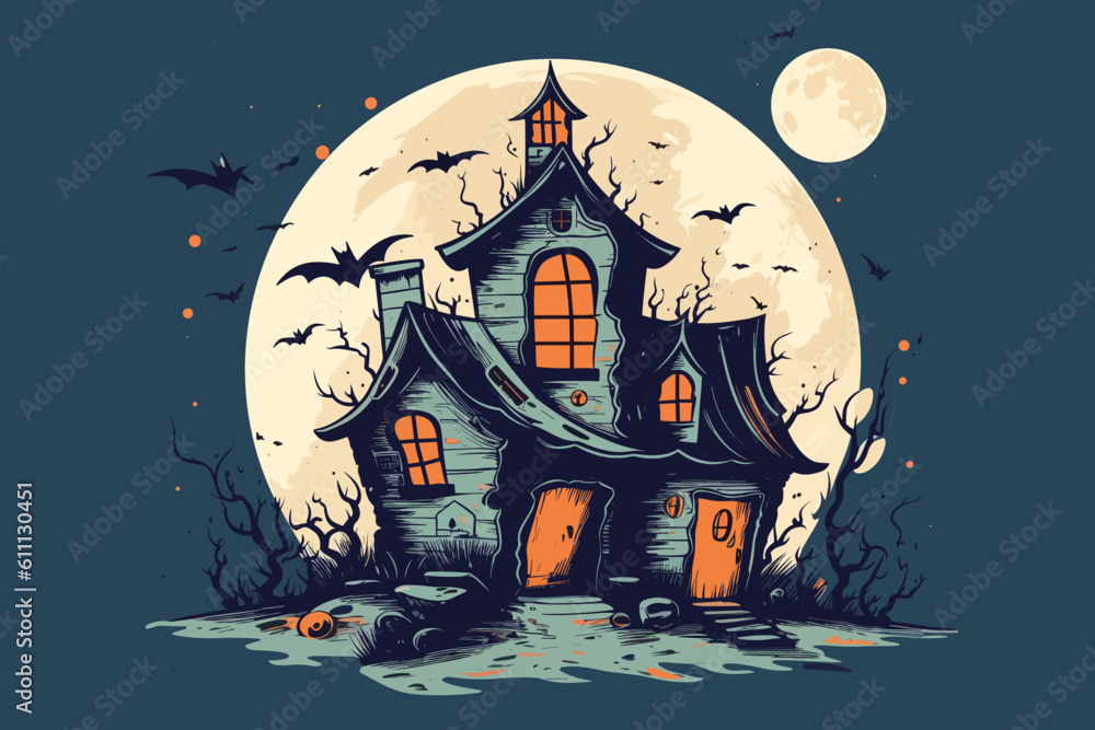 Doodle inspired Doodle inside of haunted house, cartoon sticker, sketch ...