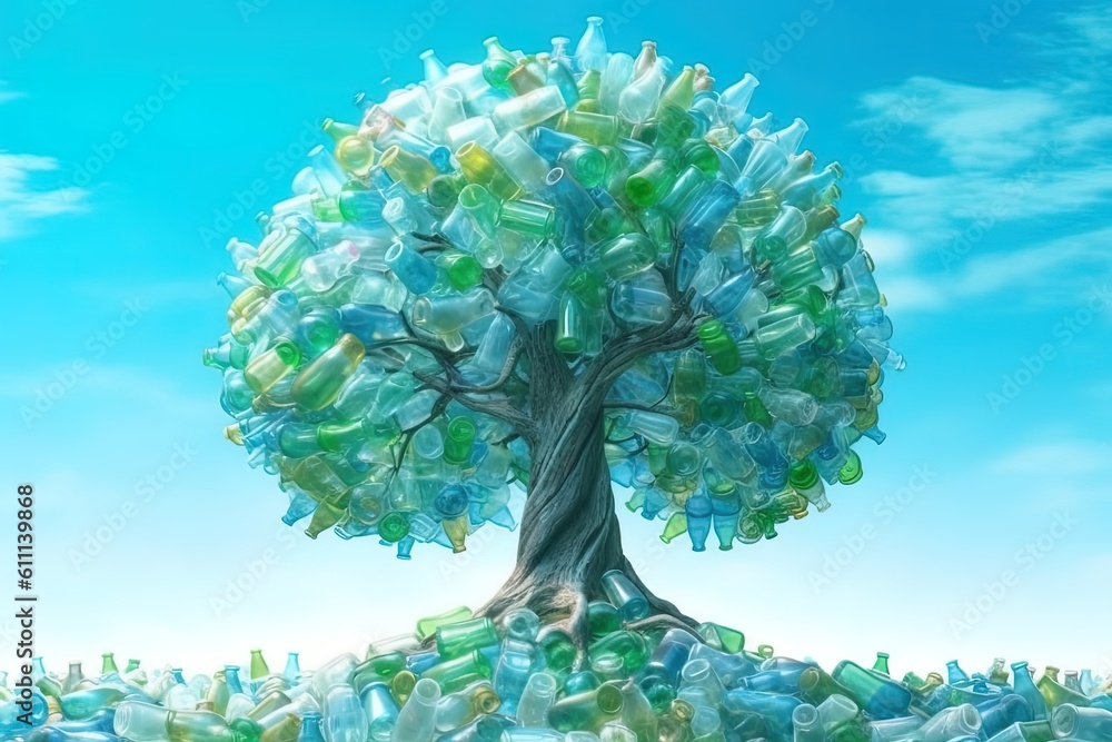 Tree from garbage with plastic bottles instead leaves ecology problems ...