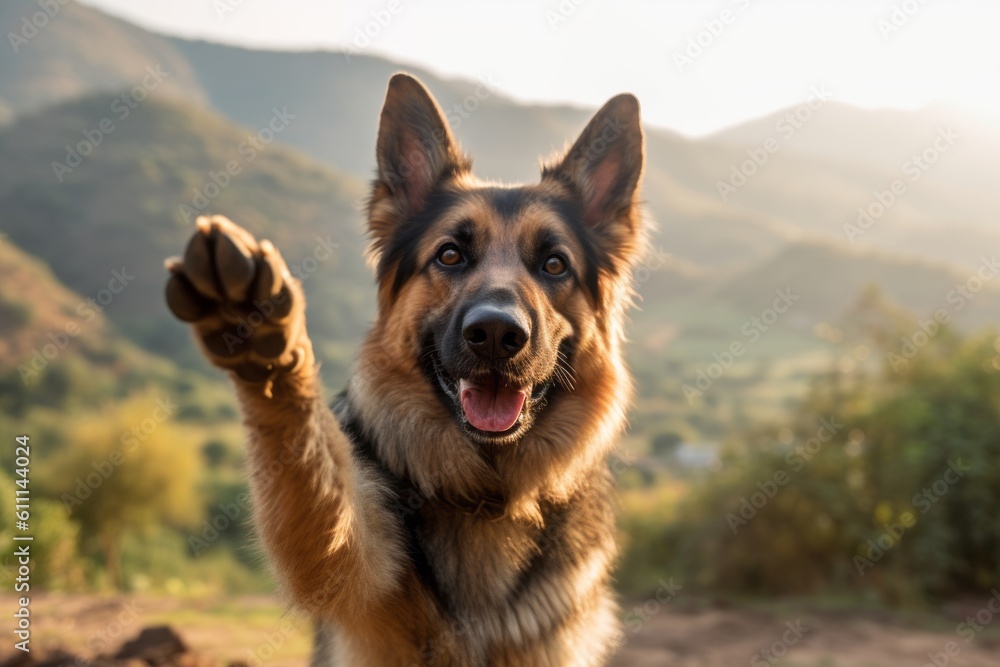 Lifestyle portrait photography of a happy german shepherd giving the ...