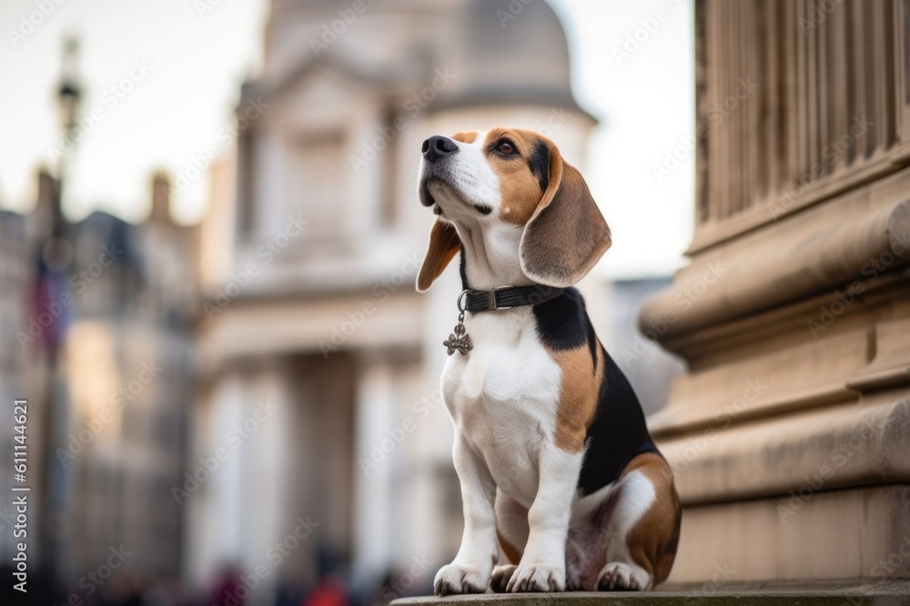 Medium shot portrait photography of a funny beagle scratching ears ...