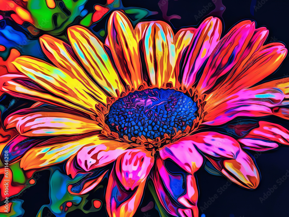 Neon Daisy Pop Art illustrated in generative ai Stock Illustration ...