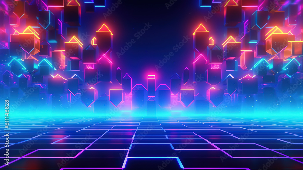 Hypnotic electric cyber geometry city. Abstract futuristic background ...