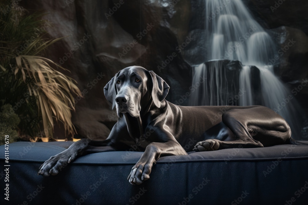 Full-length portrait photography of a curious great dane sleeping on a ...
