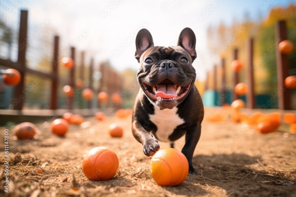 Medium shot portrait photography of a smiling french bulldog playing ...