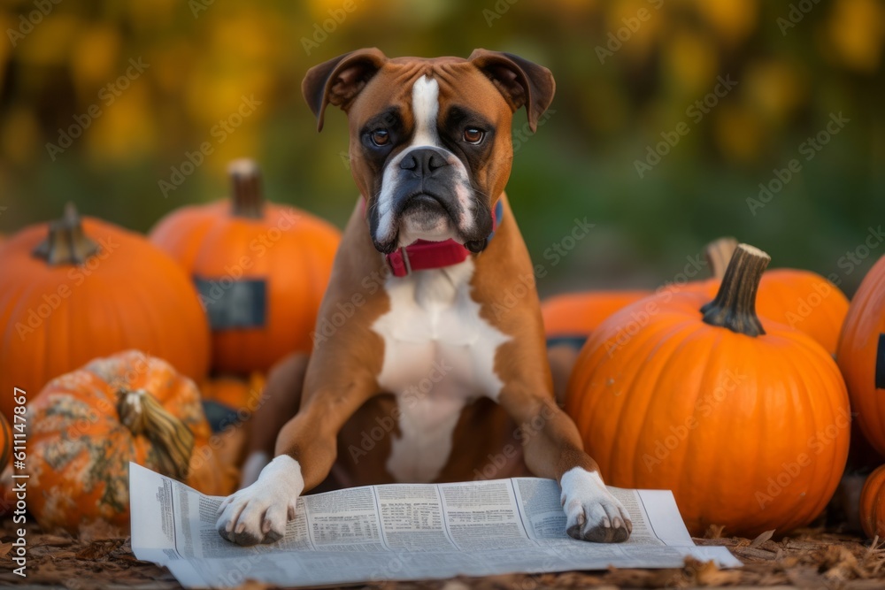 Environmental portrait photography of a curious boxer dog holding a ...