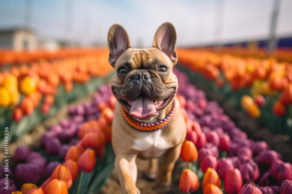 Headshot portrait photography of a smiling french bulldog playing tug ...