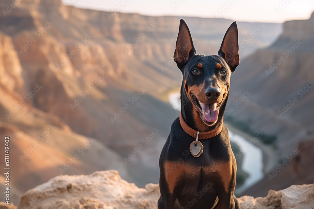 Medium shot portrait photography of a happy doberman pinscher sitting ...