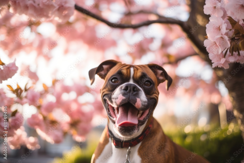Lifestyle portrait photography of a happy boxer dog sitting against ...