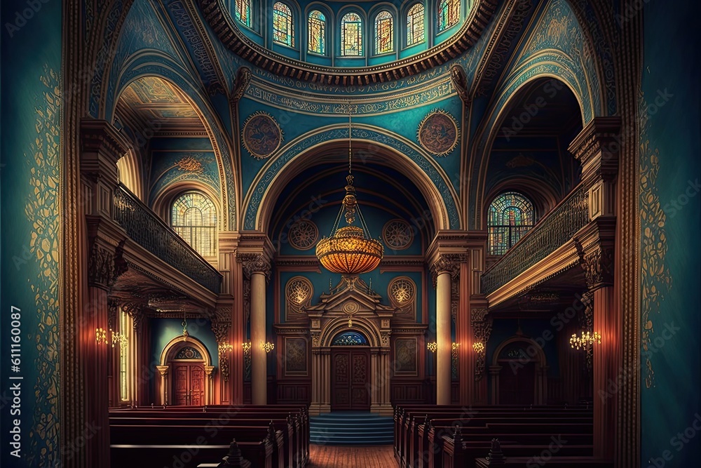 Synagogue interior without people. Realistic detailed art. Stock ...