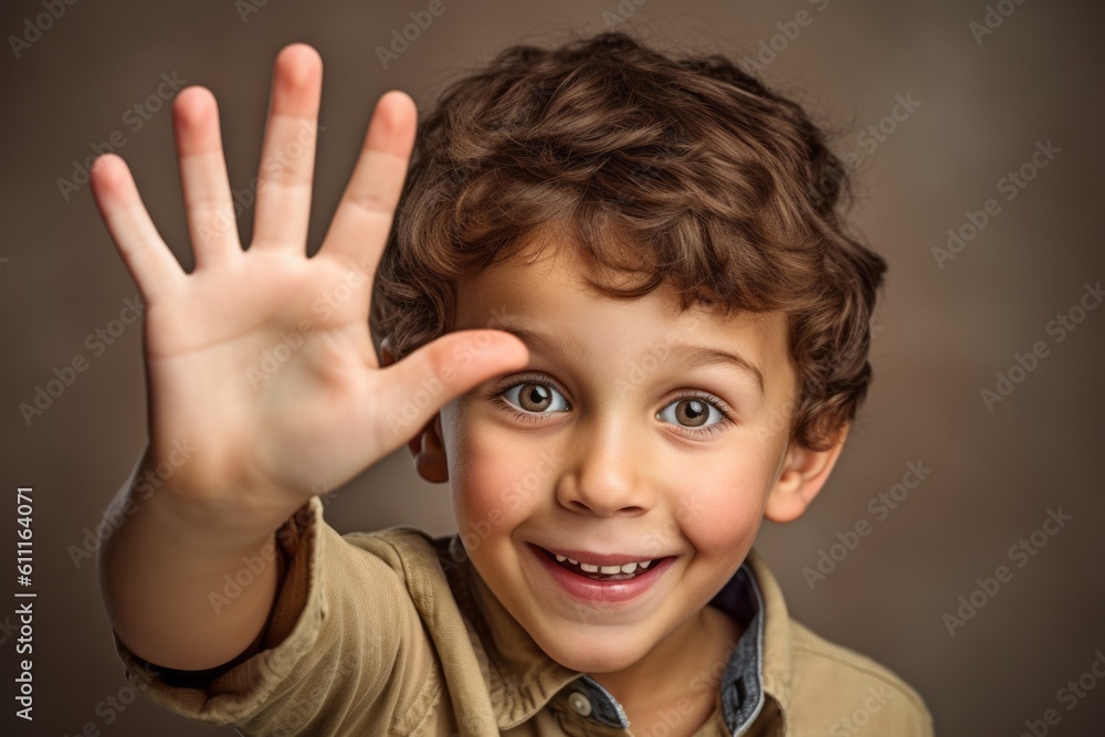 Close-up portrait photography of a happy boy in his 30s making a sorry ...