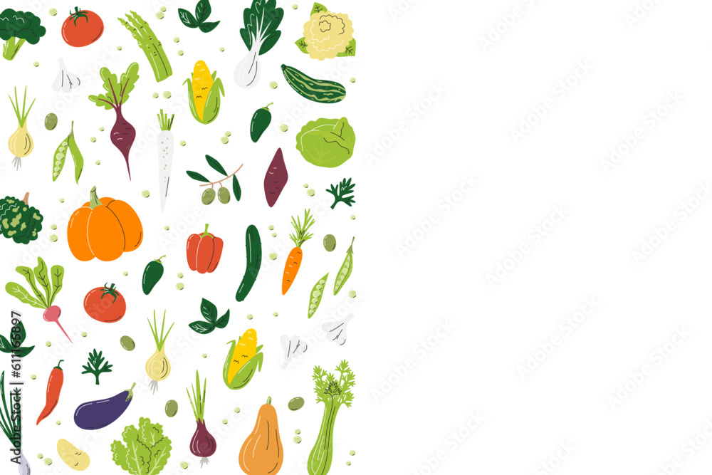 Horizontal composition of different vegetables. Veggies design concept ...