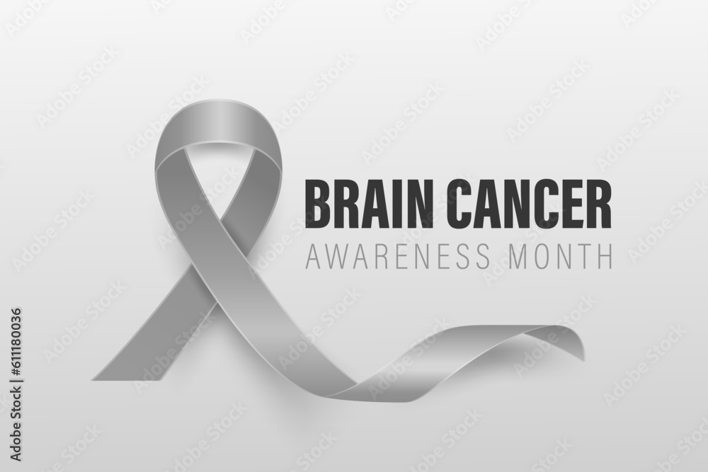 Brain Cancer Banner, Card, Placard with Vector 3d Realistic Grey Ribbon ...