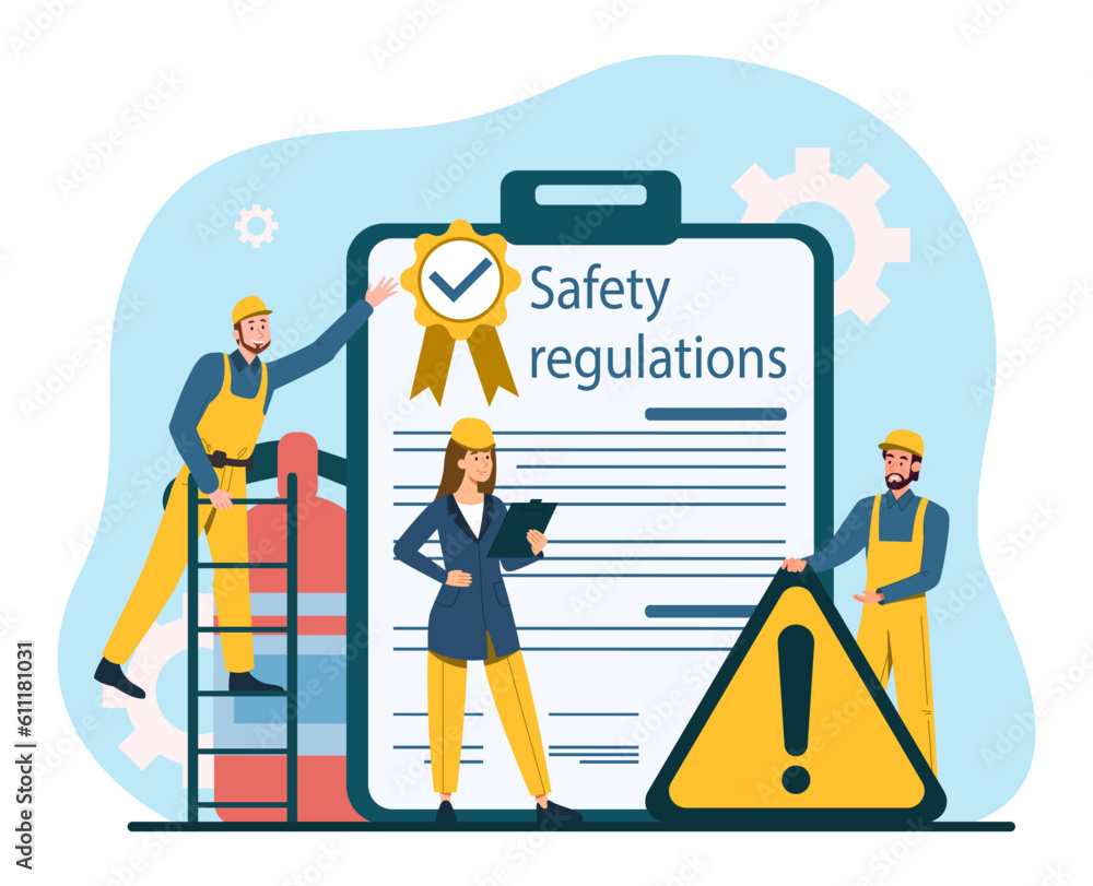 Vetor de People with safety regulations concept. Men and woman in ...