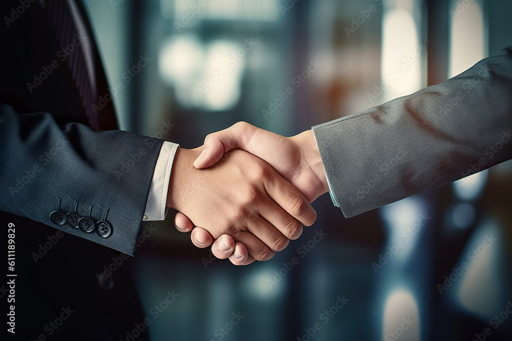 Businessman in formal suit making handshake with partner outdoors ...