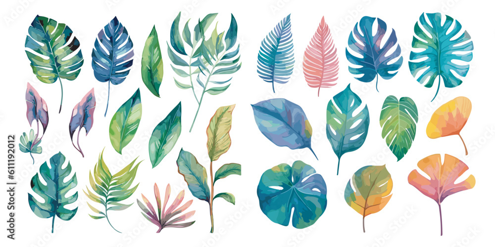 watercolor tropical leaves clipart for graphic resources Stock Vector ...