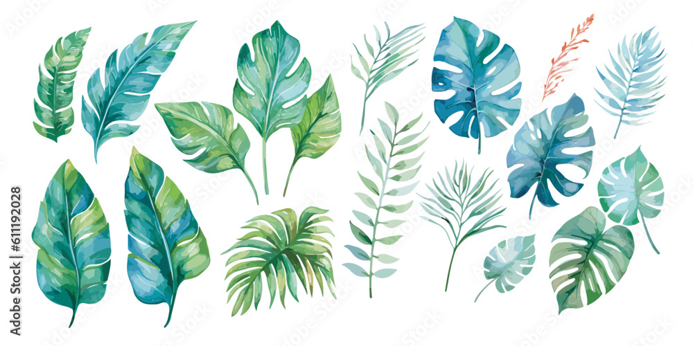watercolor tropical leaves clipart for graphic resources Stock Vector ...