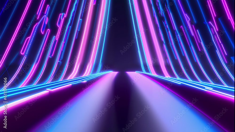 Abstract background with lines, neon lights, futuristic, outrun and ...