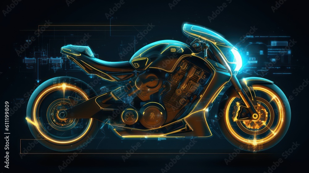 Generating AI illustration of a futuristic chopper motorcycle with ...