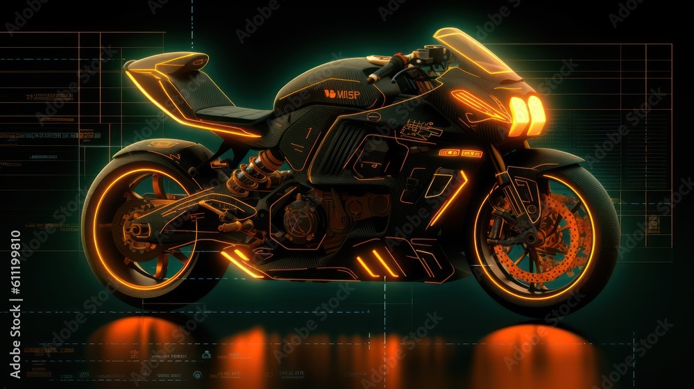 Generating AI illustration of a futuristic chopper motorcycle with ...