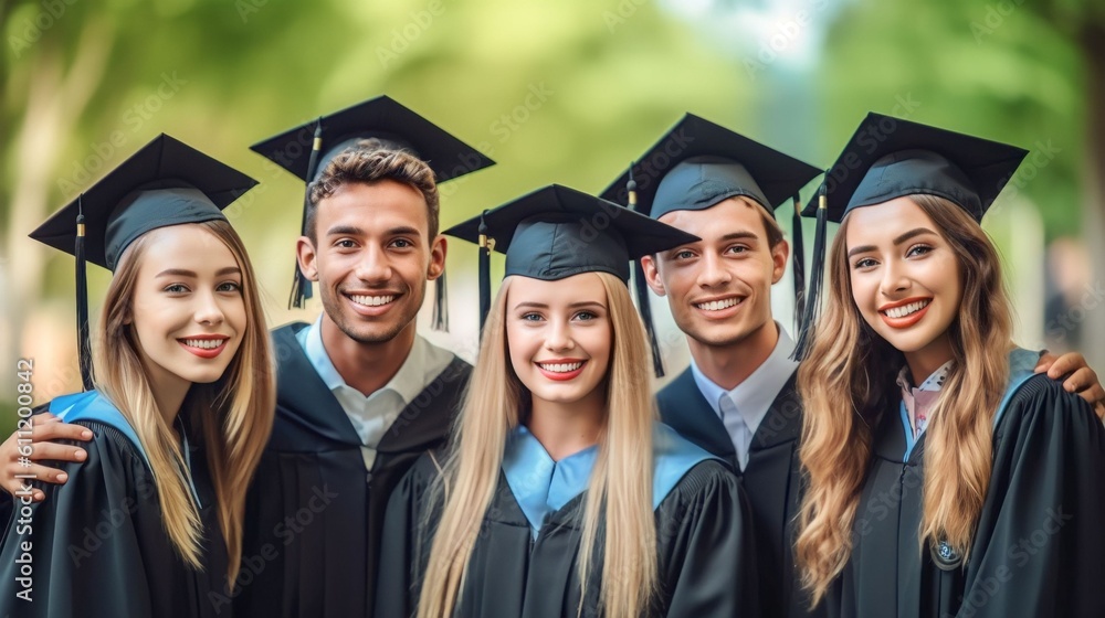 Portrait Group Diversity graduate college student at university outdoor ...