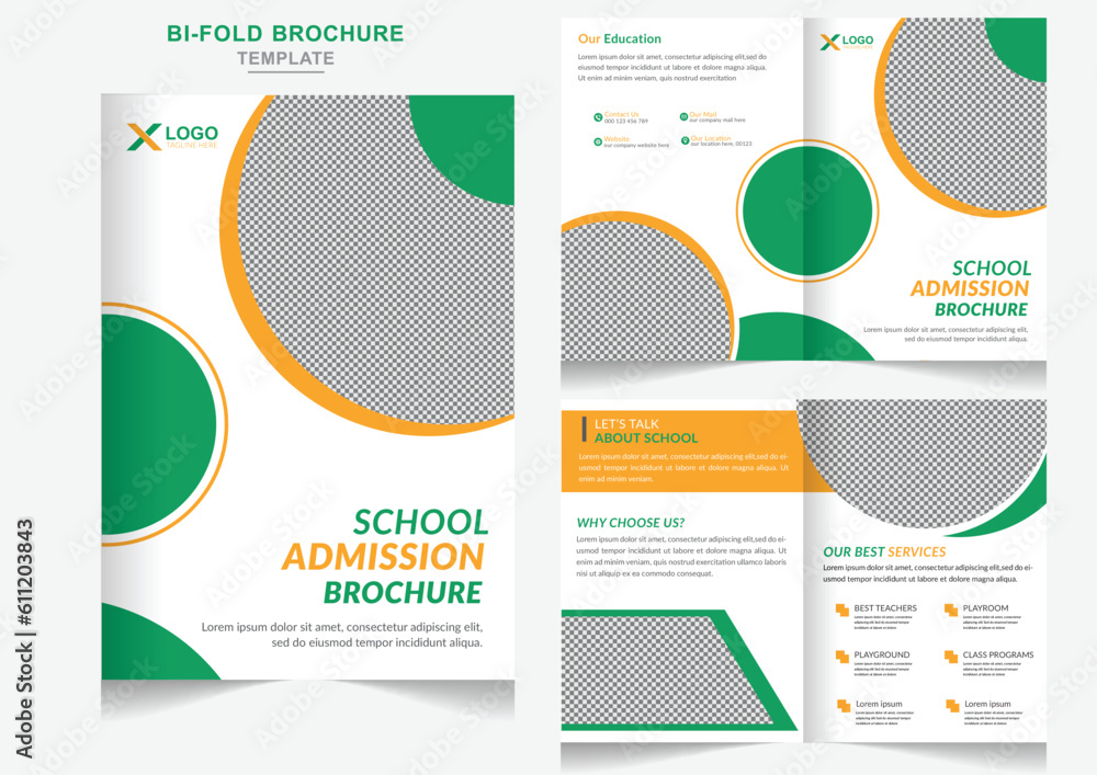 Education bifold brochure design template, creative school admission ...