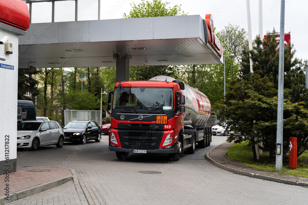 Volvo FM semi-trailer truck car with fuel tank trailer container at ...