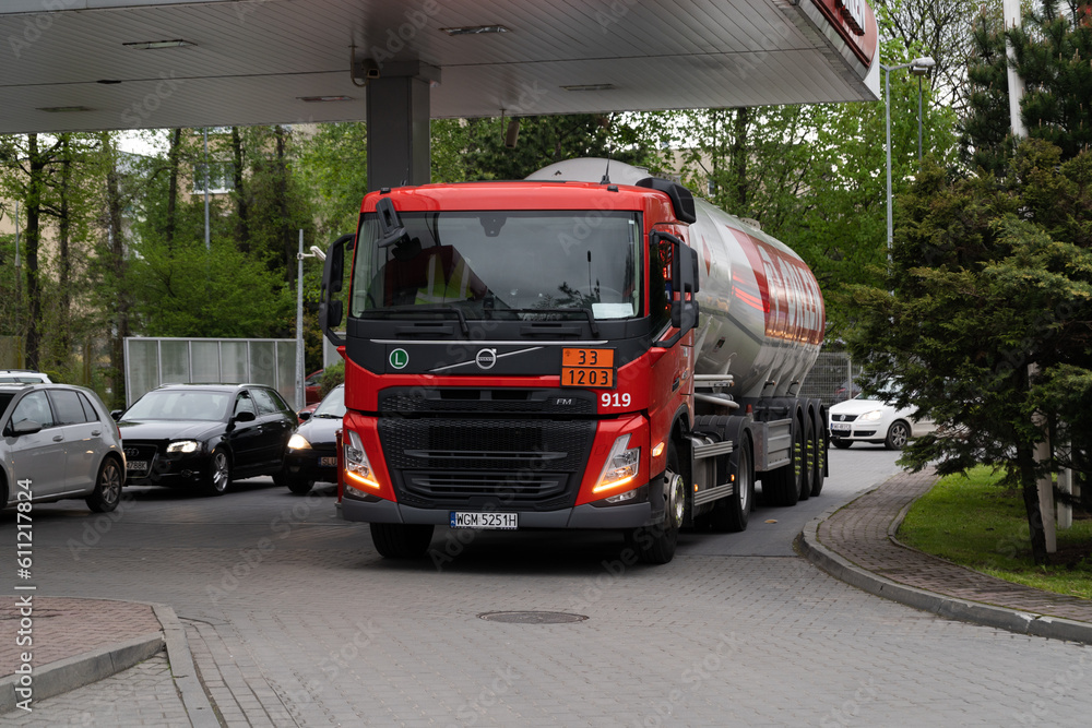 Volvo FM semi-trailer truck car with fuel tank trailer container at ...