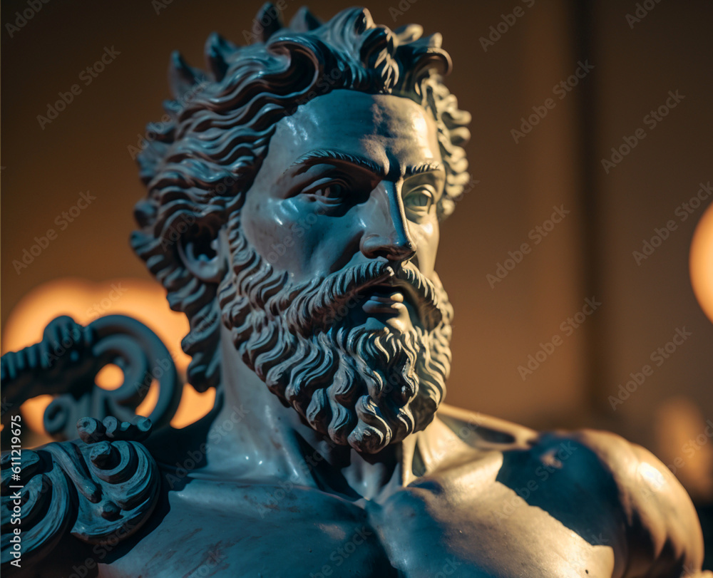 Marble statue of the ancient Greek god Zeus, Antique sculpture, Zeus in Greek mythology is known ...