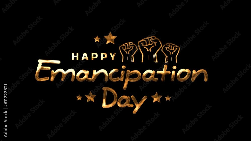 Happy Emancipation Day Text Animation in Gold Color on Black Background ...