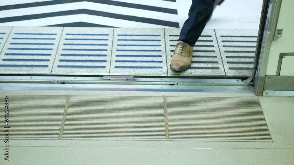 Low angle view to the train door inside train commuter while train door ...