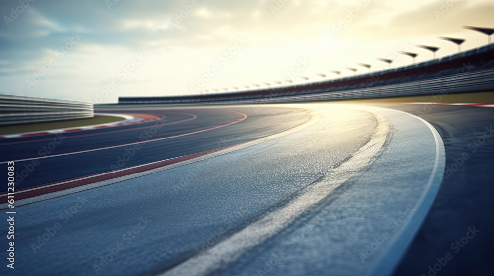 View of FORMULA 1 race ring. Driving a sport car. Asphalt road. Empty ...