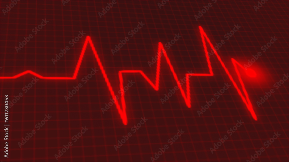 EKG monitoring in an emergency. Heartbeat in neon red light. The ...