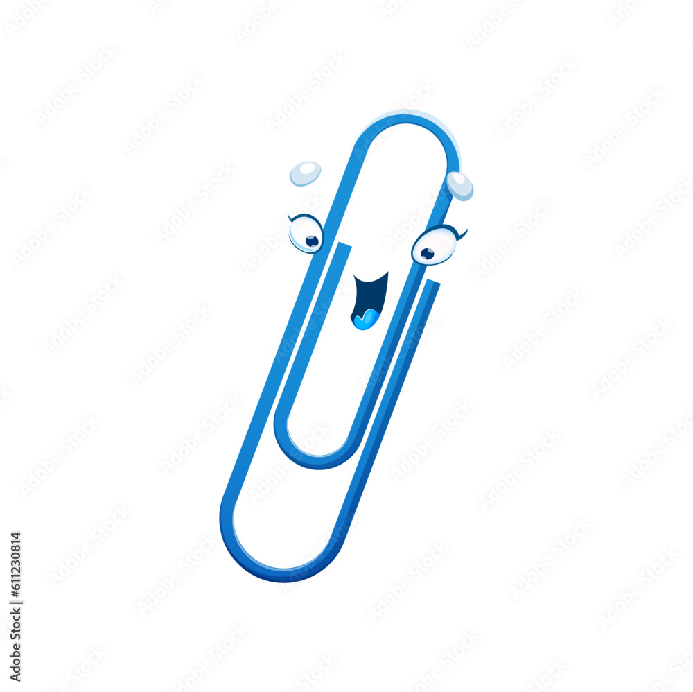 Cartoon paper clip, school character or education mascot, vector funny ...
