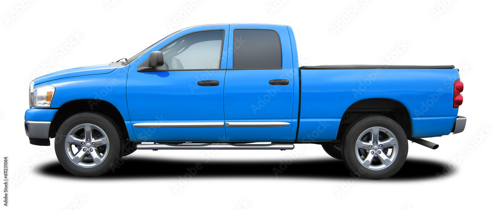 Poster Modern powerful American light blue pickup truck, side view in ...