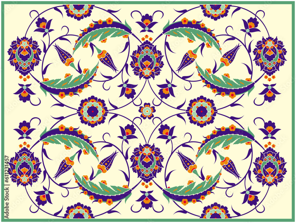 Vector illustration of turkish tezhip floral ornament on cream color ...