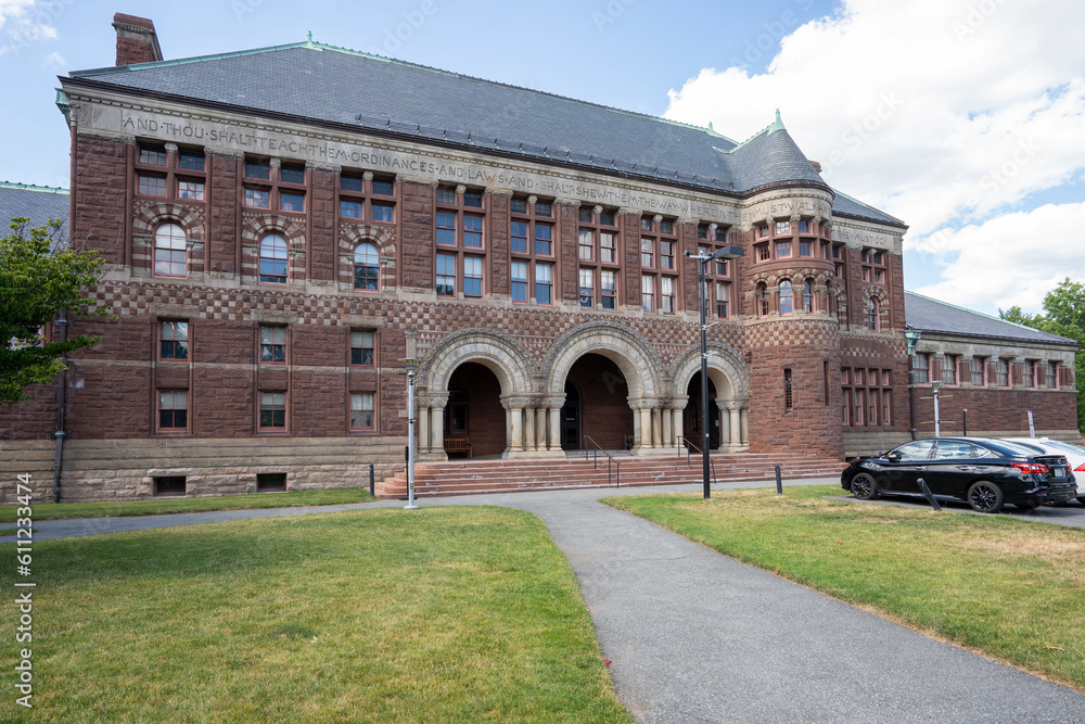 Cambridge, MA, USA - Jun 29, 2022: Front view of Austin Hall, a ...