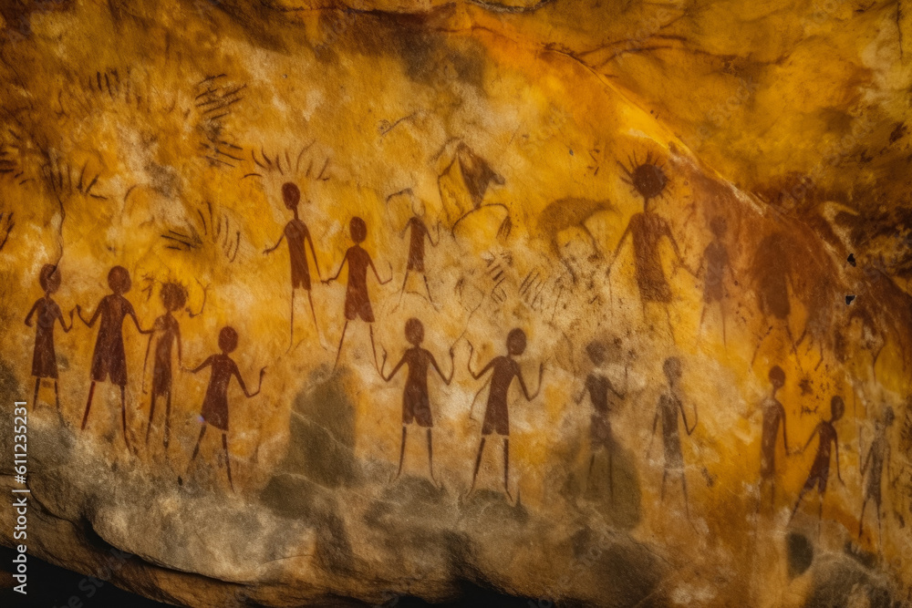 Prehistoric Rock Paintings Of Cavemen Of The Stone Age As A Background ...