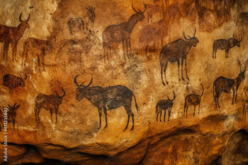 Prehistoric Rock Paintings Of Cavemen Of The Stone Age As A Background ...