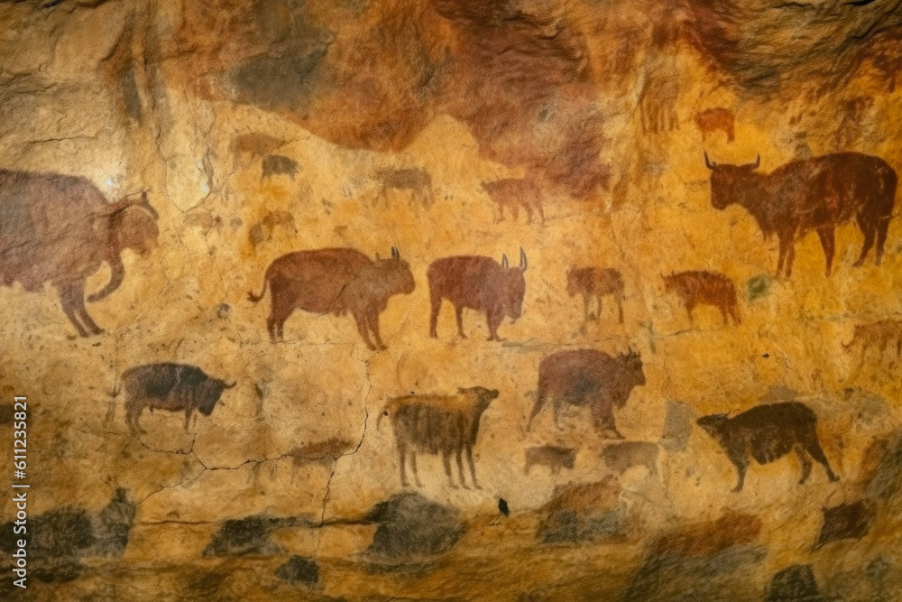Prehistoric Rock Paintings Of Cavemen Of The Stone Age As A Background ...