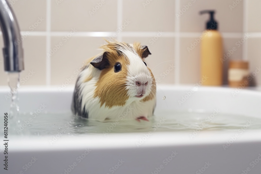 Guinea pig being washed sink. Generative AI illustration Stock ...