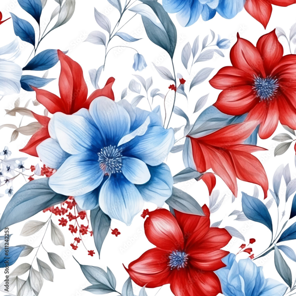 4th of July Flowers Background Sublimation, 4th of July Watercolor ...