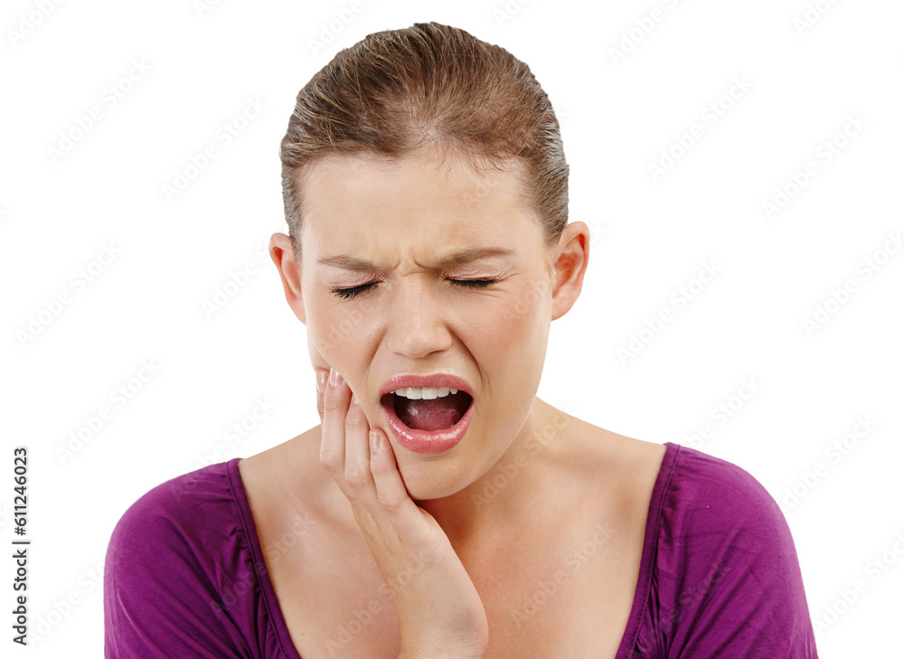 Toothache, pain and woman with a cavity, dental hygiene and facial ...