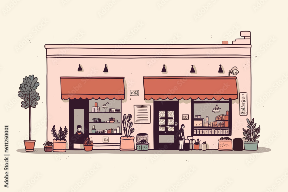 Doodle inspired outside of antique store, cartoon sticker, sketch ...