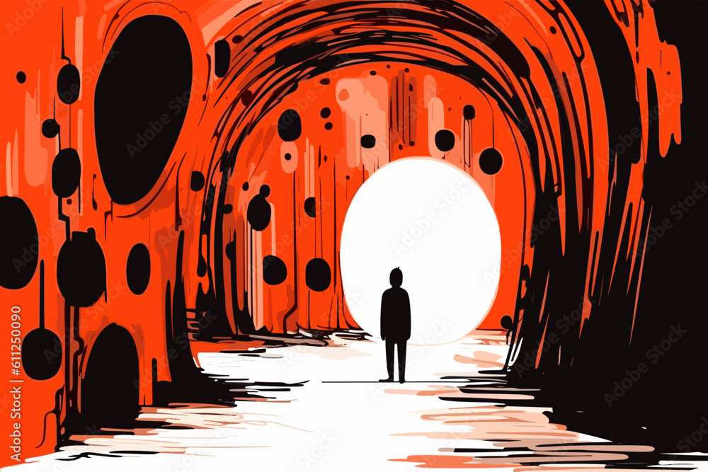 Doodle inspired inside of underground lair, cartoon sticker, sketch ...